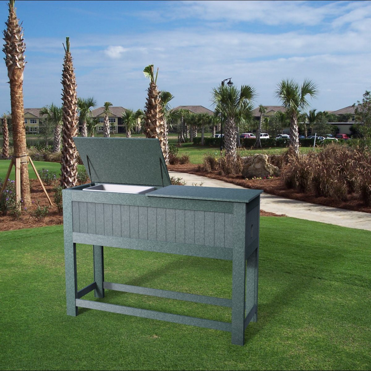 Golf Ice Chest Enclosure in Recycled Plastic with Split Lid Design
