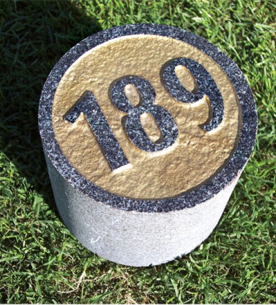 Granite Yardage Markers in Ground Mount with Square Design and Optional Logo